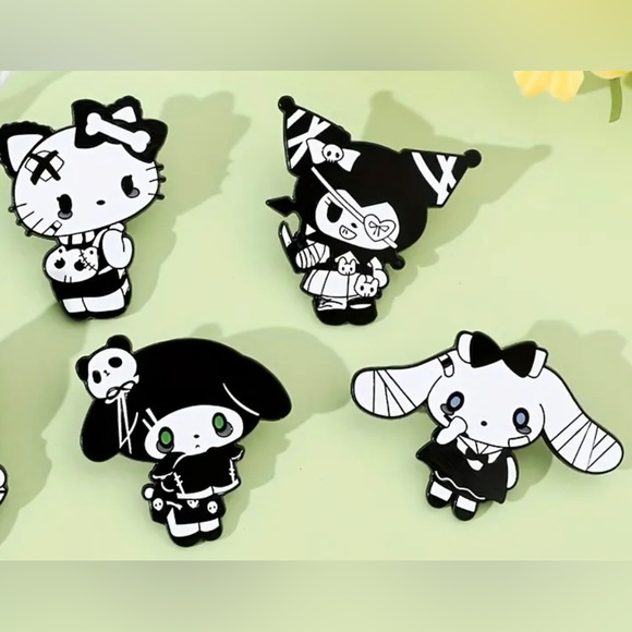 Sanrio | Jewelry | Sanriofour Nwt Metal Enamel Goth Character Pin Set ...